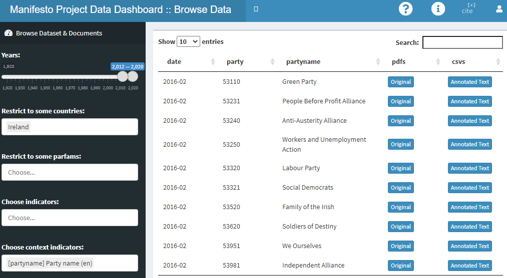 Graph political party manifestos on ideological spectrum with ...